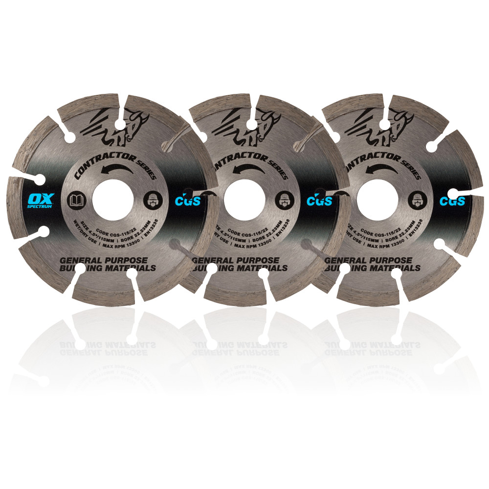 Spectrum Contractor CGS Diamond Blade Triple Pack 115/22.23mm - OX Tools UK